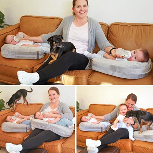 TwinGo Nurse & Lounge Pillow (Grey) - Breastfeeding Pillow for Twins or Two Lounge Pillows || 8 uses || XS to Plus Size Woman || Preemie 0-12+ mo Babies