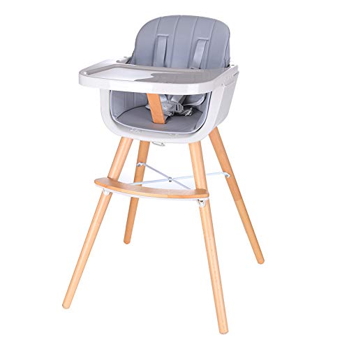 Foho Baby High Chair, Perfect 3 in 1 Convertible Wooden High Chair with Cushion, Removable Tray, and Adjustable Legs for Baby & Toddler (Gray)