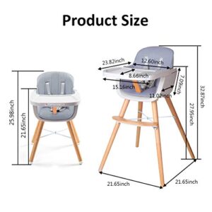 Foho Baby High Chair, Perfect 3 in 1 Convertible Wooden High Chair with Cushion, Removable Tray, and Adjustable Legs for Baby & Toddler (Gray)