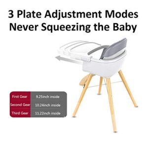 Foho Baby High Chair, Perfect 3 in 1 Convertible Wooden High Chair with Cushion, Removable Tray, and Adjustable Legs for Baby & Toddler (Gray)