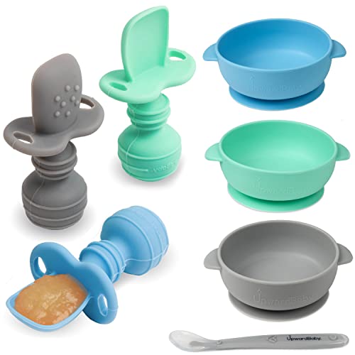 UpwardBaby Suction Baby Bowl and Led Weaning Spoon Set : The Perfect First Stage Feeding Set for Babies and Toddlers