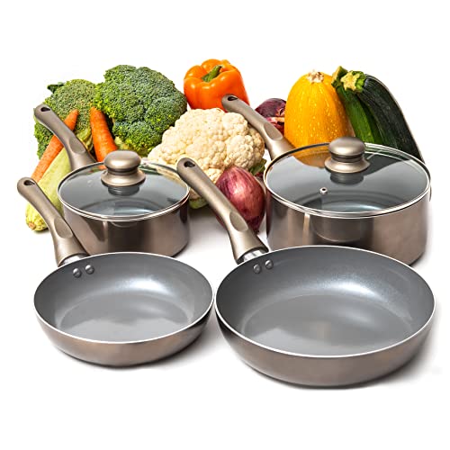 Moss & Stone 6 Piece Nonstick Cookware Set, Aluminum Pots and Pans, Pots and Pans Set with Glass Lid, Induction Cookware