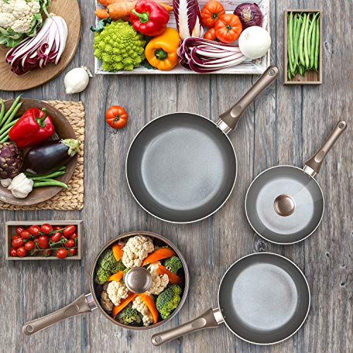 Moss & Stone 6 Piece Nonstick Cookware Set, Aluminum Pots and Pans, Pots and Pans Set with Glass Lid, Induction Cookware