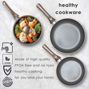 Moss & Stone 6 Piece Nonstick Cookware Set, Aluminum Pots and Pans, Pots and Pans Set with Glass Lid, Induction Cookware