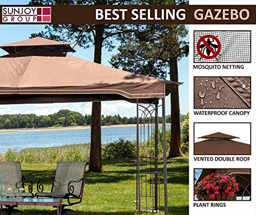 Sunjoy L-GZ798PST-E-A New Regency III Gazebo 10' x 12' with Mosquito Netting