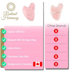 RADIANT HARMONY Rose Quartz Gua Sha - Safe, Giftable, Authentic & Travel Friendly w/Instructions