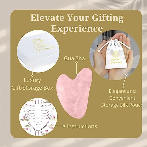 RADIANT HARMONY Rose Quartz Gua Sha - Safe, Giftable, Authentic & Travel Friendly w/Instructions