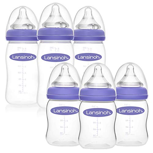 Lansinoh Baby Bottles for Breastfeeding Babies Bundle, 3 Count Each of 5 Ounces and 8 Ounces