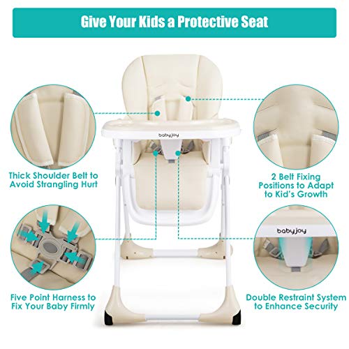 BABY JOY Convertible High Chair for Babies & Toddlers, Height Adjustable, Grow & Go High Chair w/Recline & Footrest, Removable Dishwasher Safe Meal Tray, Portable Baby Dinning Chair w/Wheels (Beige)