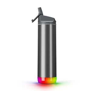 hidrate spark pro smart water bottle – insulated stainless steel – tracks water intake with bluetooth, led glow reminder when you need to drink – straw lid, 21oz, brushed steel