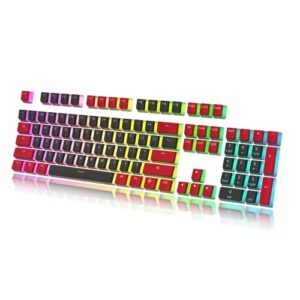 hk gaming pudding keycaps set | doubleshot pbt keycap set | full 108 oem profile key set | ansi us-layout | for mechanical keyboard | compatible with cherry mx, gateron, kailh, outemu | black & red