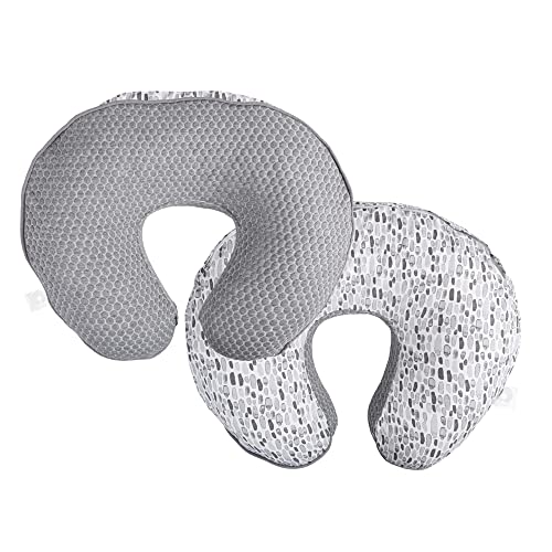 Boppy Nursing Pillow Luxe Support , Gray Brushstroke Pennydot, Ergonomic Nursing Essentials for Bottle and Breastfeeding, Firm Fiber Fill, with Soft Removable Nursing Pillow Cover, Machine Washable