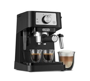 de'longhi stilosa manual espresso machine, latte & cappuccino maker, 15 bar pump pressure + milk frother steam wand, black / stainless, ec260bk, 13.5 x 8.07 x 11.22 inches