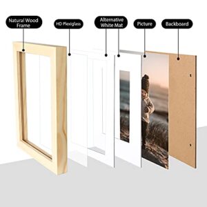 KINLINK 5x7 Picture Frames Natural Wood Frames with Acrylic Plexiglass for Pictures 4x6 with Mat or 5x7 without Mat, Tabletop and Wall Mounting Display, Set of 4