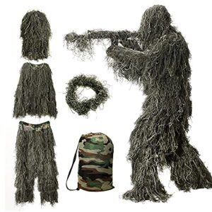 ghillie suit for men, 5 in 1 ghillie suit superior camo hunting clothes for men/kids/youth hunters, military, sniper airsoft and paintball