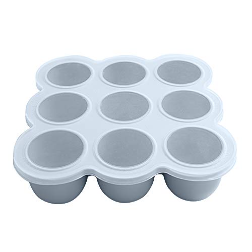 KingKam Baby Food Storage Container - 9x2.5oz Silicone Freezer Tray with Clip-on Lid - Oven & Dishwasher Safe - Easy-Out Portions, 100% Food Grade Safe