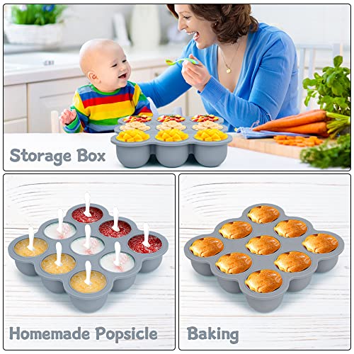 KingKam Baby Food Storage Container - 9x2.5oz Silicone Freezer Tray with Clip-on Lid - Oven & Dishwasher Safe - Easy-Out Portions, 100% Food Grade Safe