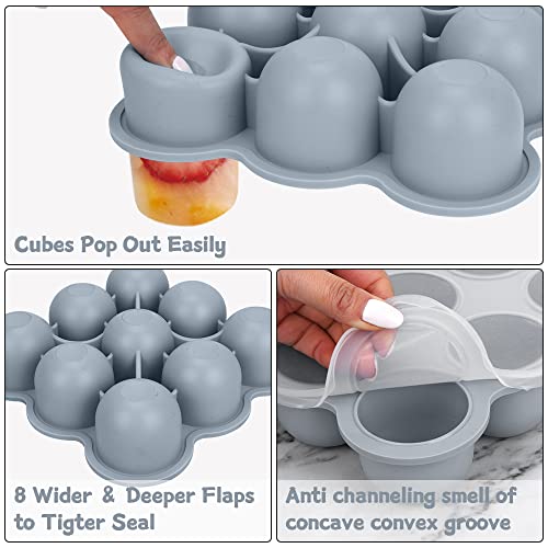 KingKam Baby Food Storage Container - 9x2.5oz Silicone Freezer Tray with Clip-on Lid - Oven & Dishwasher Safe - Easy-Out Portions, 100% Food Grade Safe