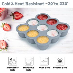 KingKam Baby Food Storage Container - 9x2.5oz Silicone Freezer Tray with Clip-on Lid - Oven & Dishwasher Safe - Easy-Out Portions, 100% Food Grade Safe