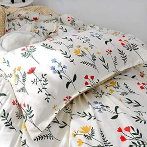 Erosebridal Boho Floral Bedding Set Yellow Flower Duvet Cover Blue Red Blossom Comforter Cover Botanical Country Garden Leaf Branch Quilt Cover for Kids Girls Women Room Decor Full Size,White Brown