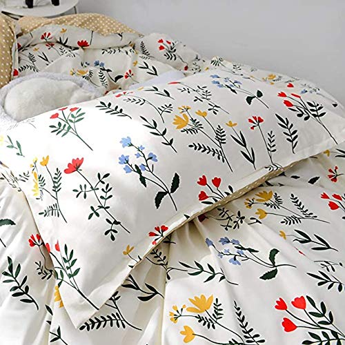 Erosebridal Boho Floral Bedding Set Yellow Flower Duvet Cover Blue Red Blossom Comforter Cover Botanical Country Garden Leaf Branch Quilt Cover for Kids Girls Women Room Decor Full Size,White Brown