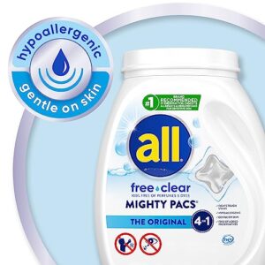 All Mighty Pacs with stainlifters free clear Laundry Detergent, Free Clear for Sensitive Skin, 66 Count - (Pack of 2)