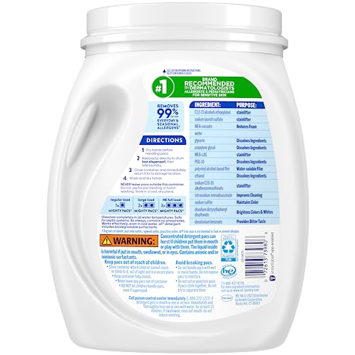 All Mighty Pacs with stainlifters free clear Laundry Detergent, Free Clear for Sensitive Skin, 66 Count - (Pack of 2)