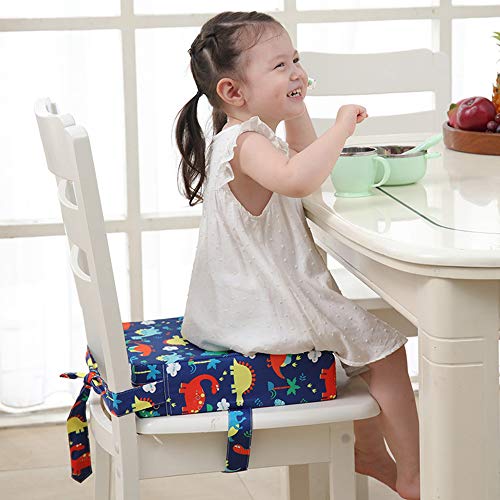 Mornenjoy Toddler Booster Seat Cushion for Dining Table,Chair Increasing Cushion for Children,Highchair Booster Cushion Washable Cloth Square Kids Seat Cushion with Straps (Unicorn Blue)