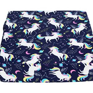 Mornenjoy Toddler Booster Seat Cushion for Dining Table,Chair Increasing Cushion for Children,Highchair Booster Cushion Washable Cloth Square Kids Seat Cushion with Straps (Unicorn Blue)