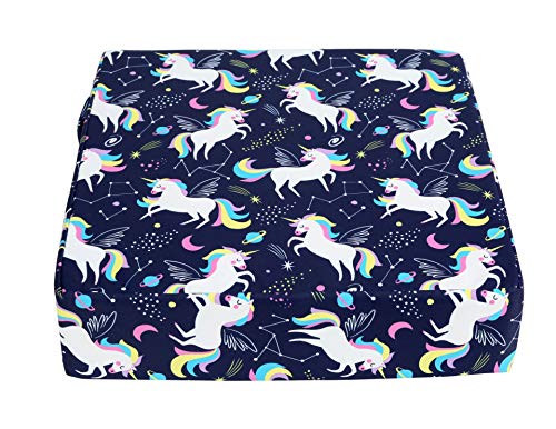 Mornenjoy Toddler Booster Seat Cushion for Dining Table,Chair Increasing Cushion for Children,Highchair Booster Cushion Washable Cloth Square Kids Seat Cushion with Straps (Unicorn Blue)