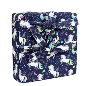 Mornenjoy Toddler Booster Seat Cushion for Dining Table,Chair Increasing Cushion for Children,Highchair Booster Cushion Washable Cloth Square Kids Seat Cushion with Straps (Unicorn Blue)