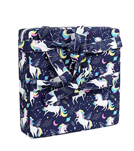 Mornenjoy Toddler Booster Seat Cushion for Dining Table,Chair Increasing Cushion for Children,Highchair Booster Cushion Washable Cloth Square Kids Seat Cushion with Straps (Unicorn Blue)