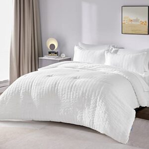 cozylux king comforter set with sheets white seersucker bed in a bag 7-pieces all season bedding sets with comforter, pillow sham, flat sheet, fitted sheet, pillowcase