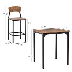 HOMCOM 3 Piece Industrial Counter Height Dining Table Set, Bar Table & Chairs with Steel Legs & Footrests, Black