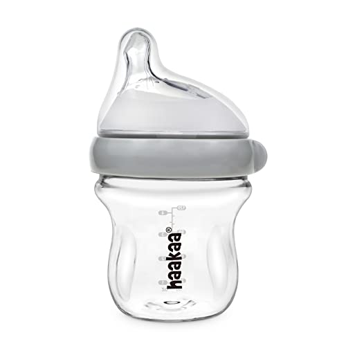 haakaa Gen.3 Natural Glass Baby Bottle 4.2oz/120ml - Wide Neck Anti-Colic Slow Flow Nipple for 0M+ Breastfed Baby, Newborn Registry Essentials,BPA-Free - 1 PK