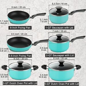 Cook N Home Kitchen Cookware Sets Nonstick, Pots and Pans Set Includes Stockpots, Saucepans, Frying Pans, Dutch Oven Pot with Lids, 10-Piece, Turquoise