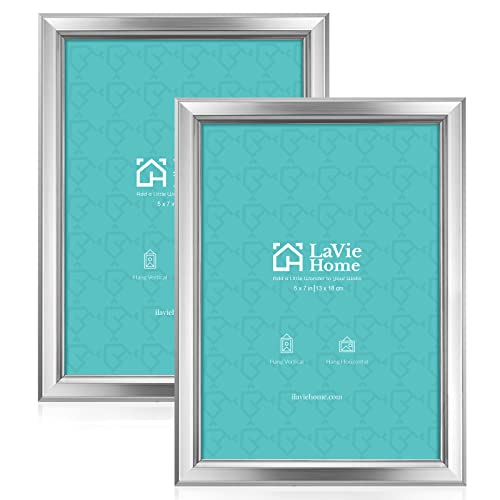 LaVie Home 5x7 Picture Frames (2 Pack, Silver) Simple Designed Photo Frame with High Definition Glass for Wall Mount & Table Top Display, Set of 2 Classic Collection