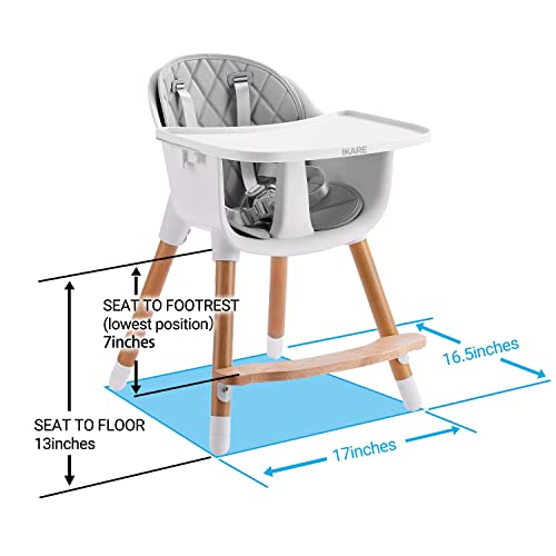 IKARE Wooden Natural Baby High Chair W/Removable Tray & Safety Harness, 3-in-1 Infant Highchair/Booster/Kid Chair | Grows with Your Child | Adjustable Legs | Modern Wood Design (Gray)