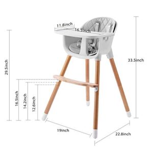 IKARE Wooden Natural Baby High Chair W/Removable Tray & Safety Harness, 3-in-1 Infant Highchair/Booster/Kid Chair | Grows with Your Child | Adjustable Legs | Modern Wood Design (Gray)