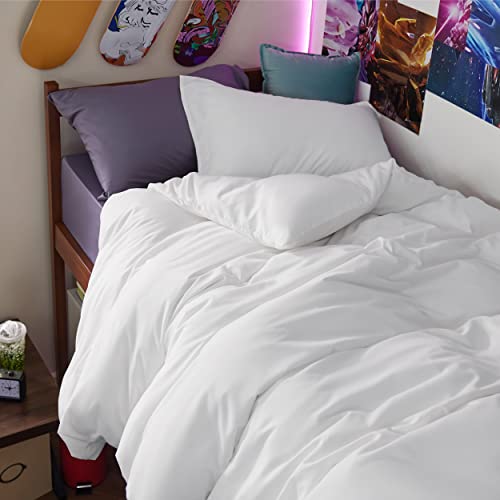 Bedsure Twin/Twin XL Duvet Cover Dorm Bedding - Soft Brushed Microfiber Duvet Cover Twin, 2 pcs, Includes 1 White Duvet Cover (68"x90") with Zipper Closure & 1 Pillow Sham, Comforter NOT Included