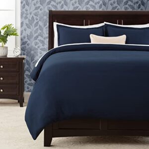 Chanasya Solid Duvet Cover Set - Duvet Cover (90” x 90”) & 2 Pillow Shams (20” x 26”) - 3-Piece Set - Midnight Blue, Queen Size