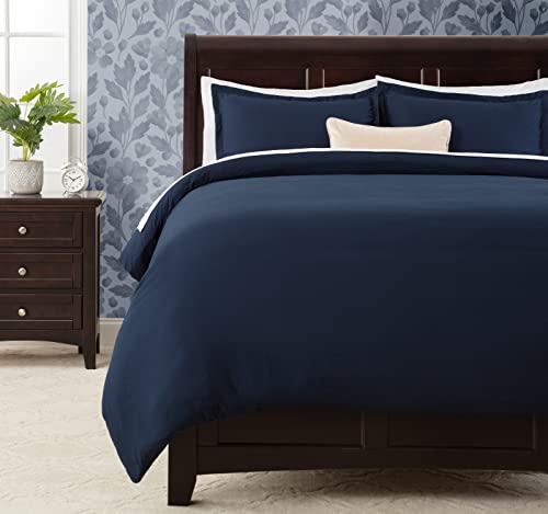 Chanasya Solid Duvet Cover Set - Duvet Cover (90” x 90”) & 2 Pillow Shams (20” x 26”) - 3-Piece Set - Midnight Blue, Queen Size