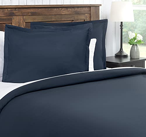 Chanasya Solid Duvet Cover Set - Duvet Cover (90” x 90”) & 2 Pillow Shams (20” x 26”) - 3-Piece Set - Midnight Blue, Queen Size