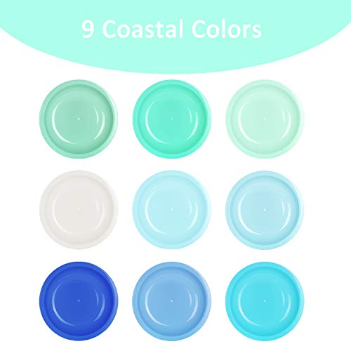 Youngever 54 pcs Plastic Kids Dinnerware Set of 9 in 9 Coastal Colors, Toddler Dining Set, Cups, Kids Plates, Kids Bowls, Flatware Set, Kids Dishes Set