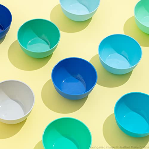 Youngever 54 pcs Plastic Kids Dinnerware Set of 9 in 9 Coastal Colors, Toddler Dining Set, Cups, Kids Plates, Kids Bowls, Flatware Set, Kids Dishes Set