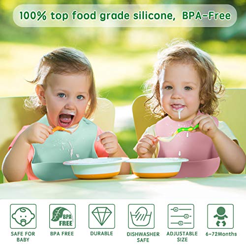 Silicone Bibs for Babies &Toddler, Waterproof PBA-Free Easy Clean Feeding Bibs (6-72months)