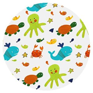 NUOBESTY Splat Mat for Under High Chair Round Undersea World Washable Waterproof Spill Mat Anti-Slip Floor Protector Table Cloth Cover Seat Pad Cushion 130CM