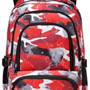 BLUEFAIRY Kids Backpack Boys Girls Elementary School Bags Primary Middle School Book Bags Lightweight Sturdy Durable Travel Gifts for Teenager Daughter Son Mochila para niños 17 Inch (Camo Red)