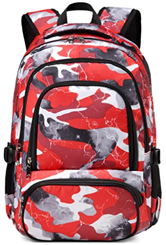 BLUEFAIRY Kids Backpack Boys Girls Elementary School Bags Primary Middle School Book Bags Lightweight Sturdy Durable Travel Gifts for Teenager Daughter Son Mochila para niños 17 Inch (Camo Red)