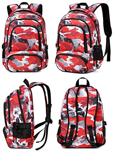 BLUEFAIRY Kids Backpack Boys Girls Elementary School Bags Primary Middle School Book Bags Lightweight Sturdy Durable Travel Gifts for Teenager Daughter Son Mochila para niños 17 Inch (Camo Red)